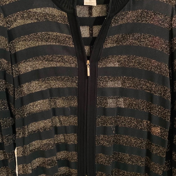 Misook | Sweaters | Misook Black And Gold Striped Cardigan Xl | Poshmark